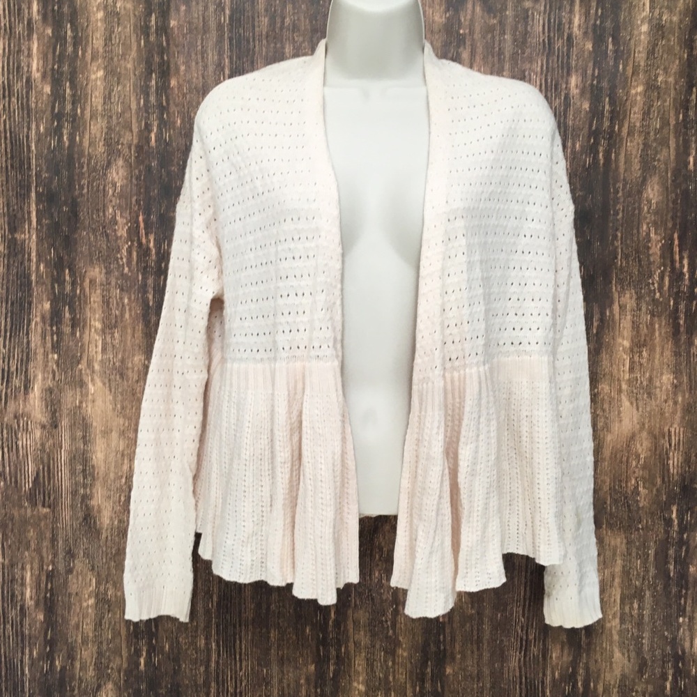 Anthropologie Moth Cardigan Cream Pointelle Peplum - Gem